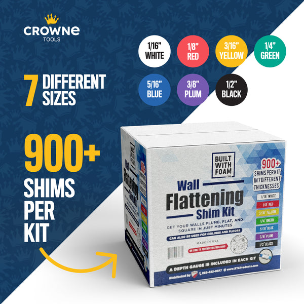 Wall Flattening Shim Kit: 900 Versatile Shims in One Set - Crowne Tools